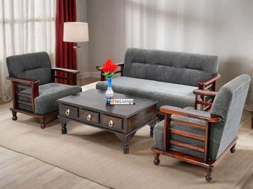 Tulsi Art WOODTREND Solid Sheesham Wood 5 Seater Furniture Sofa Set ...