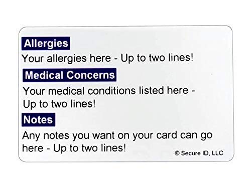 Emergency Contact Wallet Card ICE Card Medical ID Card Customizable ...