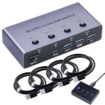 Amazon.co.jp: ELEVIEW KVMスイッチ 4台 HDMI 4ポート 4K120Hz/8K60Hz対応 キーボード/マウス ...