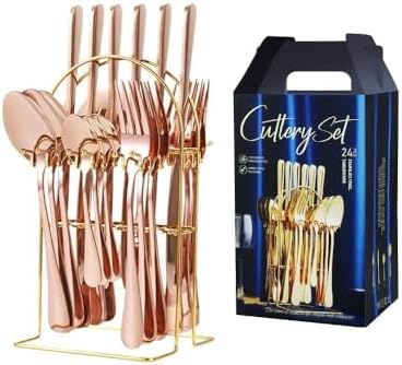 Krupanidhi Cuttery 24 pcs Set, Stainless Steel Flatware, Rose Gold ...