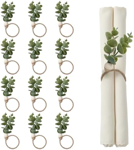 Amazon.com: 12 Pcs Greenery Napkin Rings Set,Rustic Eucalyptus Wooden ...