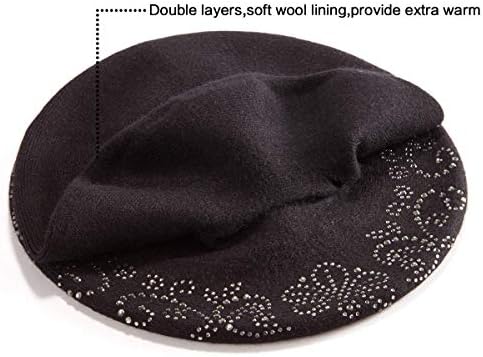 LADYBRO Barre Hat Wool Beret Hats for Women Rhinestone Womens Hats and ...