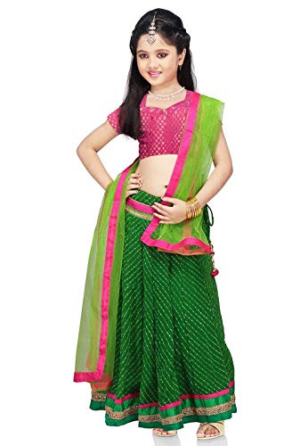 Buy Marwadi Green Lrhariya Lehenga With Pink Zari Wooven Choli.(6-7 ...