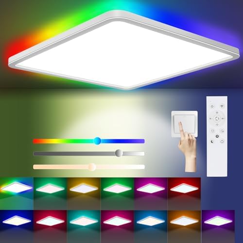LED Ceiling Light Dimmable, 24W 3200LM 13 RGB Color Changing Bathroom ...