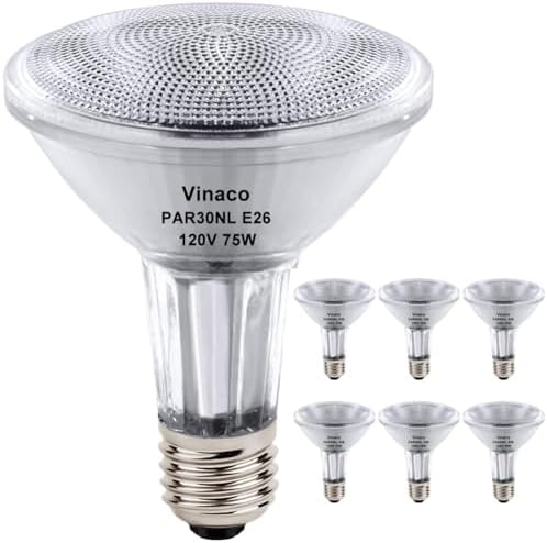 Vinaco PAR30 Long Neck Halogen 75W 120V, Long Lasting 6 Pack PAR30L Flood Light Bulb, PAR30 ...