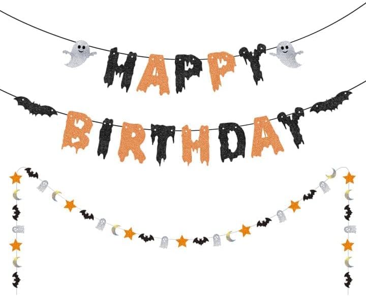 Amazon.com: Black Halloween Happy Birthday Banner - Halloween Birthday ...