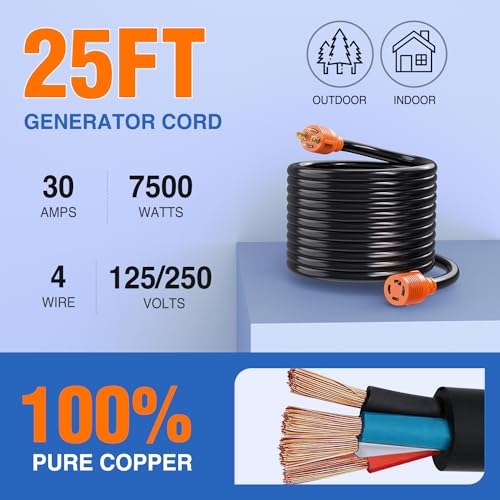 Nilight 30 Amp 25FT Generator Extension Cord 125/250V 7500 Watt Heavy ...