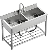 Stainless Steel Large Utility Sink Single Bowl, Freestanding Laundry ...