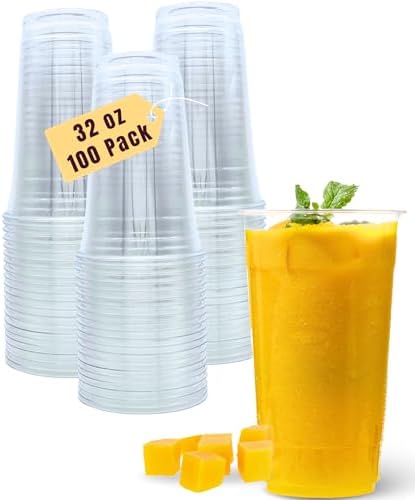 Amazon.com: Aatriet 100 Pack 32 oz Clear Plastic Cups, 32oz Disposable ...