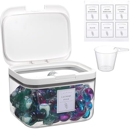 TOLIDA Clear Laundry Pods Container with White Push Up Lid - Automatic ...