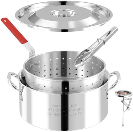Amazon.com: 10QT Stainless Steel Fish Fryer Pot | with Lid & Tong ...