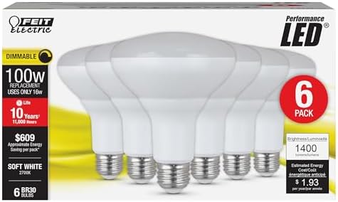 Feit Electric BR30 LED Light Bulbs, 100W Equivalent, Dimmable, E26 ...