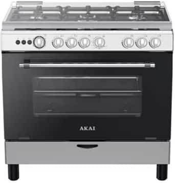 Akai 90x60cm Freestanding Cooker, Full Gas Cooking Range with 5 Burners ...