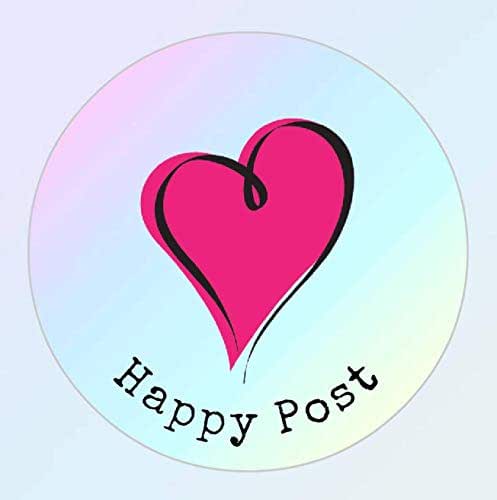 Happy post stickers, round 40mm 24 per sheet self adhesive cute heart ...