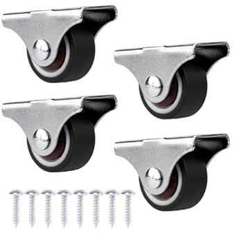 4pcs Mini Caster Wheels, Side Mount Caster Metal Rubber Fixed Caster ...