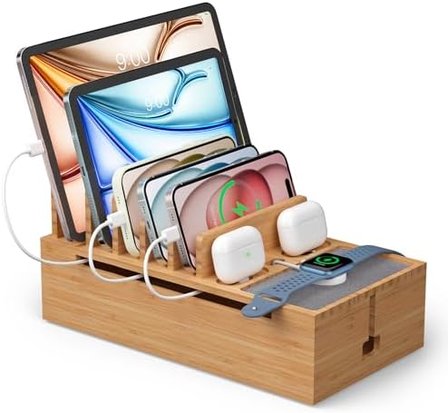 Bamboo Charging Stand Rack, Wooden Charge Box for Mobile Phones ...