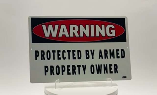 Watch Protected by Armed Property Owner Metal Sign on Amazon Live