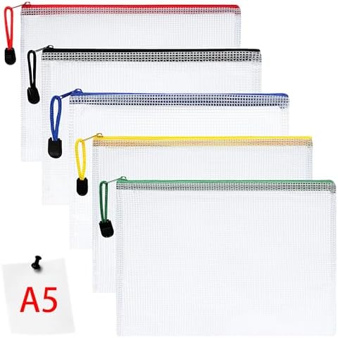 Vicloon Plastic Wallets, 5Pcs A5 Zip Lock Bags, Mesh Document Wallet ...