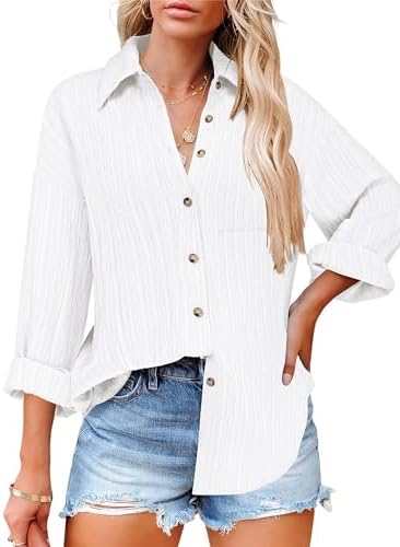 Amazon.com: HOTOUCH Womens Button Down Shirts Roll Up Long Sleeve ...
