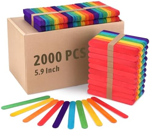 Amazon.com: WISYOK 2000 Jumbo Rainbow Popsicle Sticks - 6 Inch Wooden ...