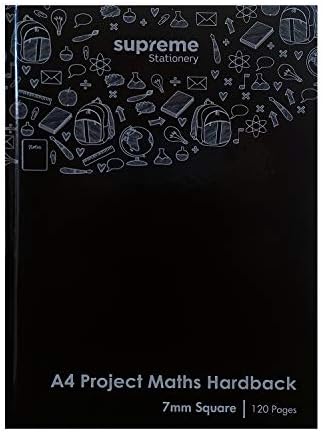 A4 Hardback Notebook 7mm Squares Project Maths Book Black Cover - 120 ...