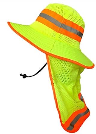 Amazon.com: Men High Visibility Reflective Sun Hat with Neck Flap Wide ...