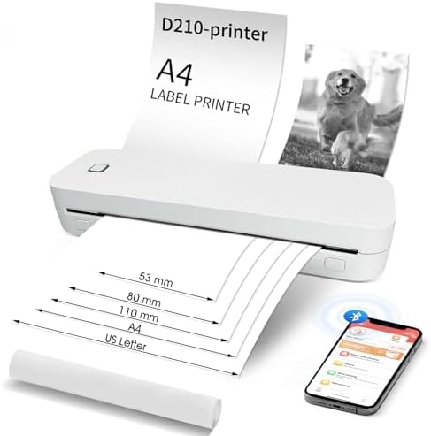 Kalopsia Portable Thermal Printer A4: 203DPI Wireless Bluetooth Printer ...