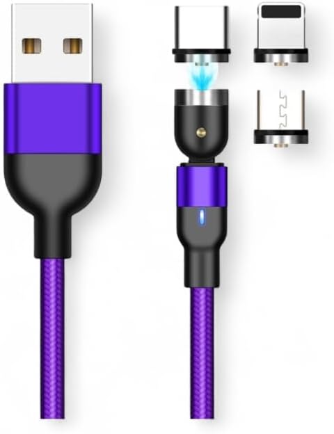 3-in-1 Magnetic Charging Cable (Purple, 2m) with 8-Pin, USB-C, and ...