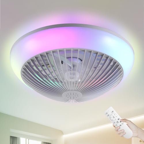 REDSTAR 16" RGB Dimmable Led Ceiling Fan, Enclosed Ceiling Fan with ...