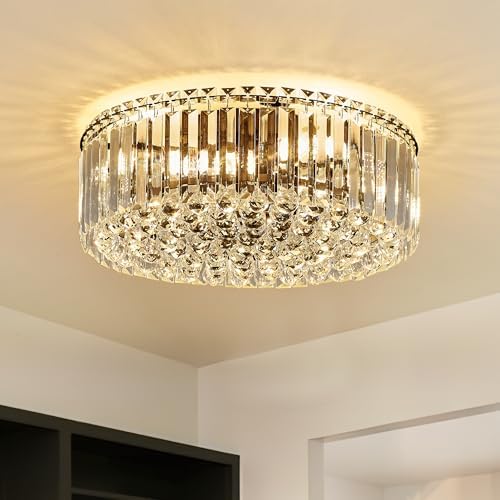 Faibra 17.3" Black K9 Crystal Raindrop Flush Mount Ceiling Light ...