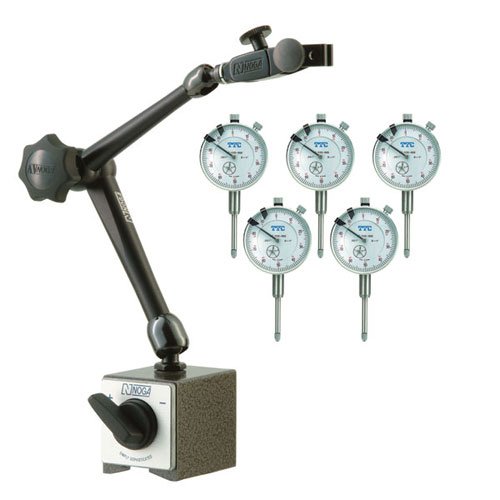 Noga DG61003 Mag Base & TTC 5-Pack 1" Dial Indicators: Magnetic Bases ...