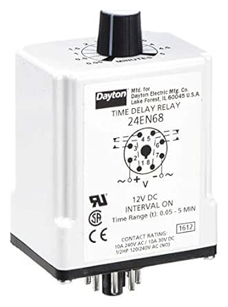 Dayton Single Function Timing Relay, 12VDC, 10A @ 240V, 8 Pins, DPDT ...