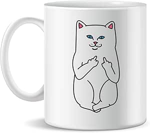 Amazon.com | Middle Finger Cat Ceramic Tea Coffee Mug 330ml Magic White ...