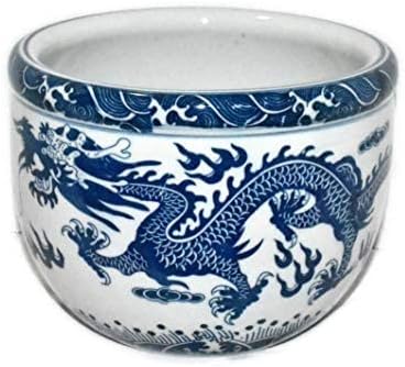 Amazon.com: 7.5" Oriental Blue & White Asian Double Dragon & Fire Pearl ...