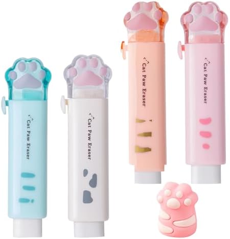 4 Cat Claw Erasers With Pencil Sharpener, Push-Pull Non-Marking ...