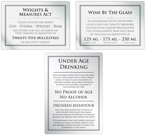 Bar Licensing Pack - Essential Law Signs for Weights & Measures Act 3 ...