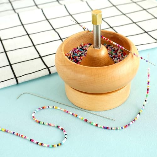 Wooden Bead Spinner with 2 Beading Needles Portable Bead Making Spinner ...