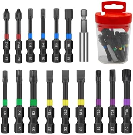 JUNZHIDA Screwdriver Bit Set Magnetic Impact Phillips Bit 1/4 Inch Hex ...