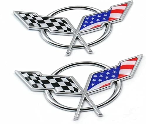 Amazon.com: Pair Set Front & Rear Crossed Flags Emblems Car Badge ...