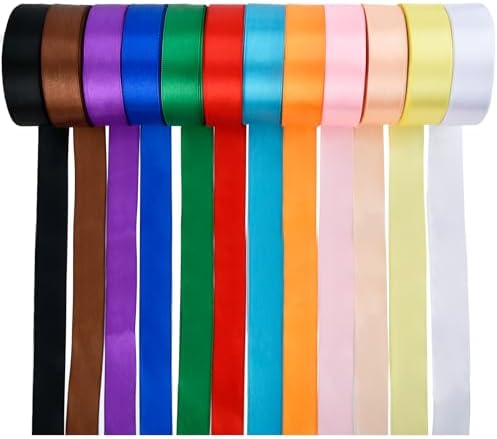 Coloured Satin Ribbon 25mm 6 Rolls 132m/144 Yards Satin Ribbons for ...