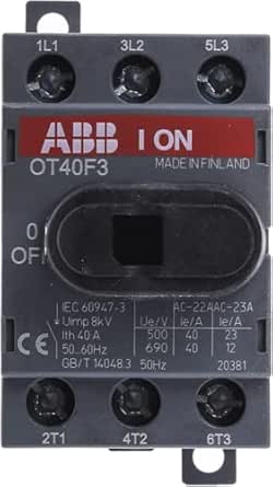 ABB OT40F3 Open Non-Fusible Disconnect Switch, 600 VAC, 25 hp, 40 A, 3 ...