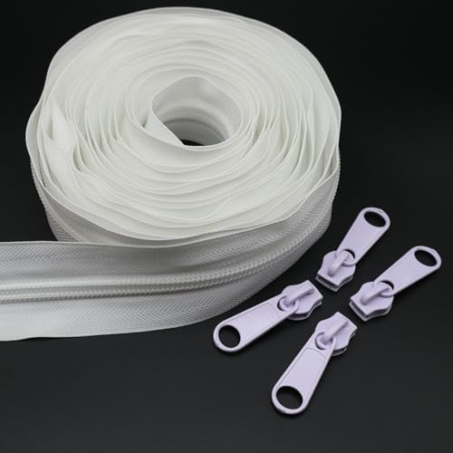 Amazon.com: Leekayer #8 Nylon Zippers Bulk 5 Yards with 10pcs White ...