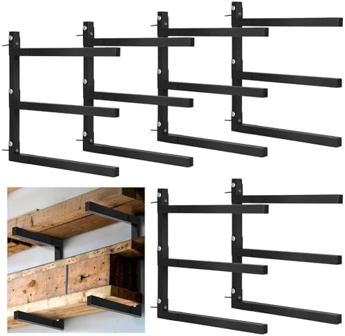 Yaocom 6 Pack Lumber Storage Rack Metal Wall Mount Wood Organizer 3 ...