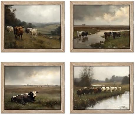 Amazon.com: Gatheroad Vintage Wall Art Prints Set of 4, Country Cow ...