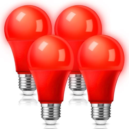KINDEEP Red LED Light Bulbs, 9W Equivalent 60W, A19 Red Colored Light ...