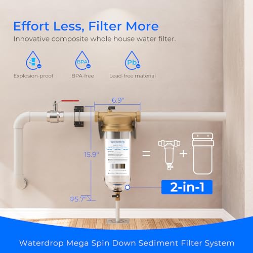 Waterdrop Mega Spin Down Sediment Filter, Reusable Whole House Water ...
