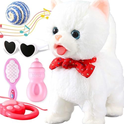 Amazon.com: White Leash Walking Cat Set Toy Interactive Talking Cat ...