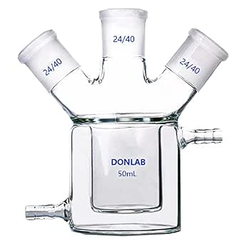DONLAB CFL-0050 Glass 50ml 3-Neck Double Layer Flat Bottom Reaction ...