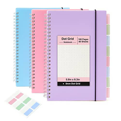 MSTONAL 3 Pack Spiral Notebook, A5 Dotted Notebook 5.8" x 8.3", 100GSM ...