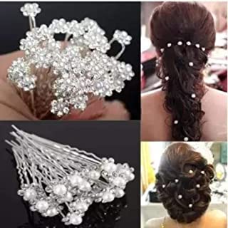 Buy Sarthak Crystal Flower Pearl Juda Hair Pins Clips for Women (Golden ...